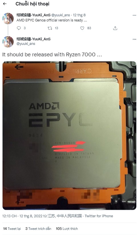 Hé lộ CPU AMD EPYC 9654 96-Core “Zen 4”, Genoa dự kiến sẽ ra mắt cùng ... Hé lộ CPU AMD EPYC 9654 96-Core “Zen 4”, Genoa dự kiến sẽ ra mắt cùng ...